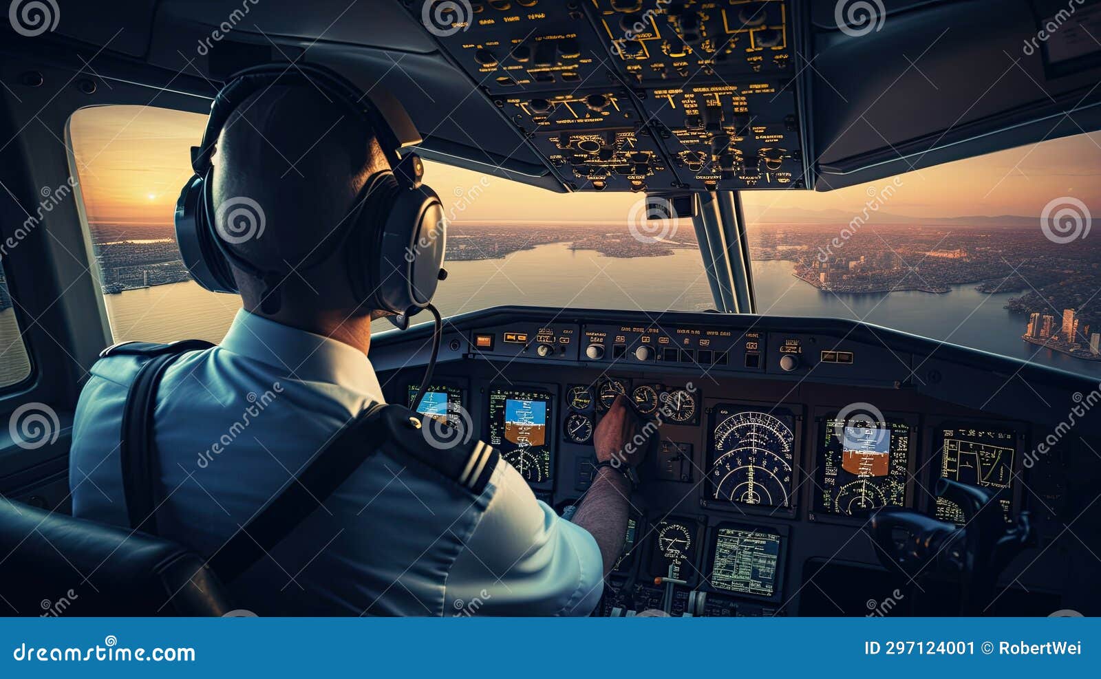 Pilot in the Cockpit of a Small Airplane during Flight. Stock ...