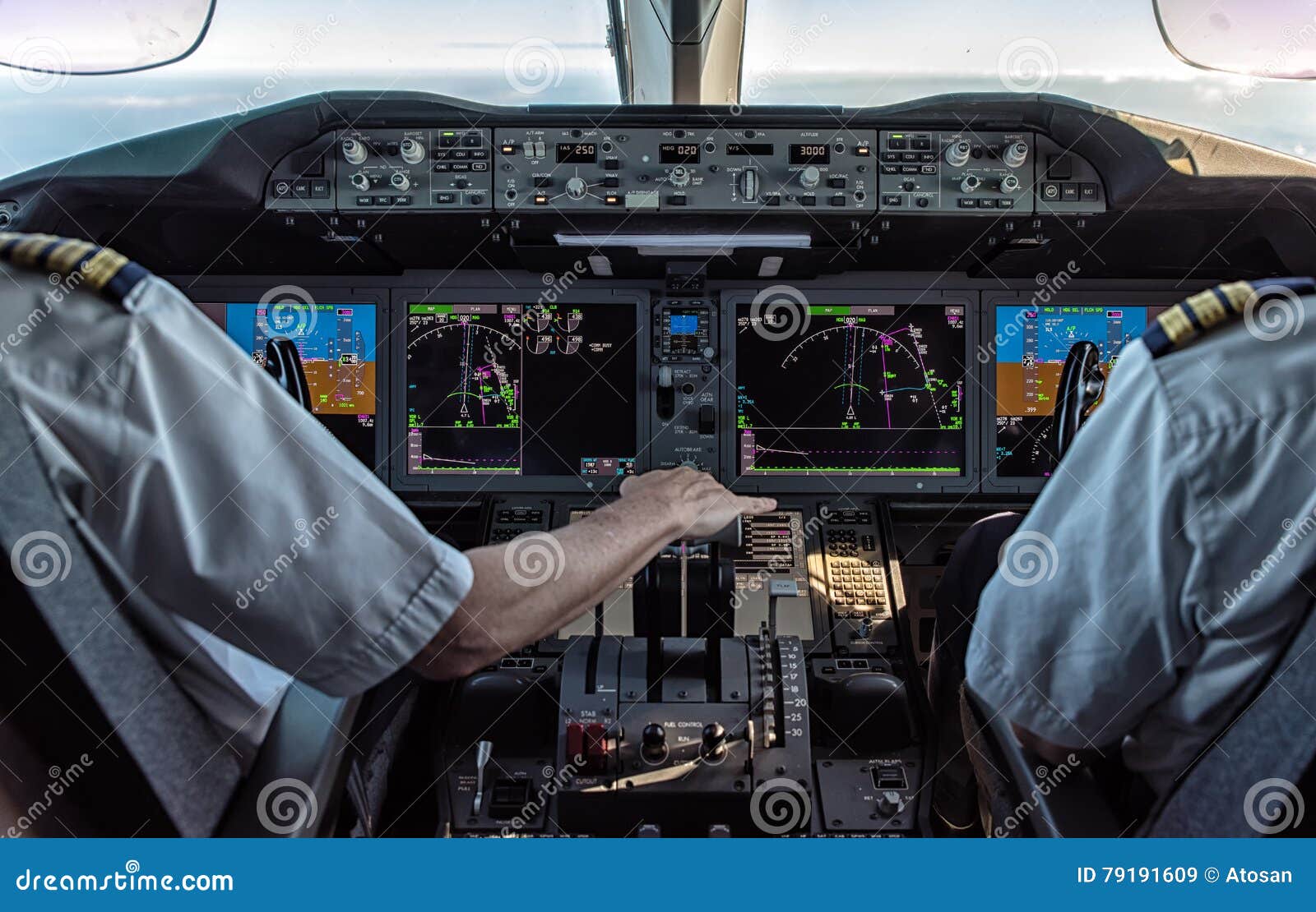 Pilot and Copilot in Commercial Plane Stock Image - Image of panel ...