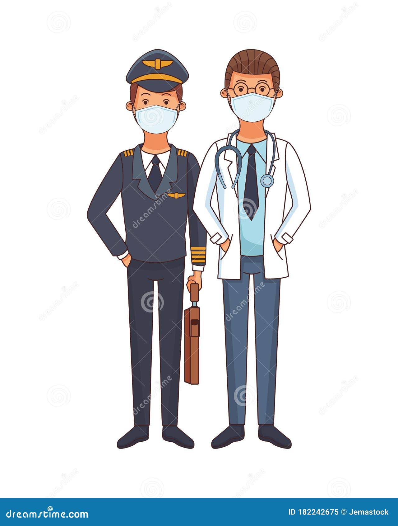 Pilot and Doctor Using Face Masks Stock Vector - Illustration of ...