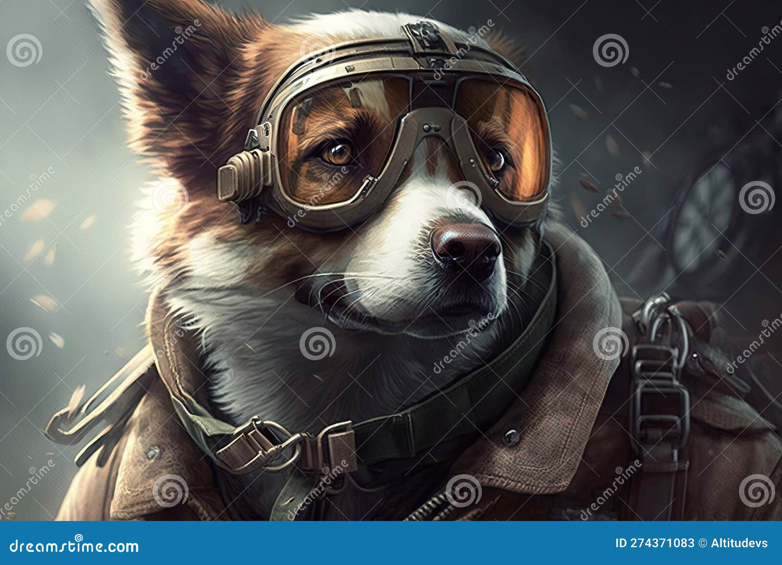 Pilot Dog, in Flight Jacket and Goggles, Ready for Action in the ...