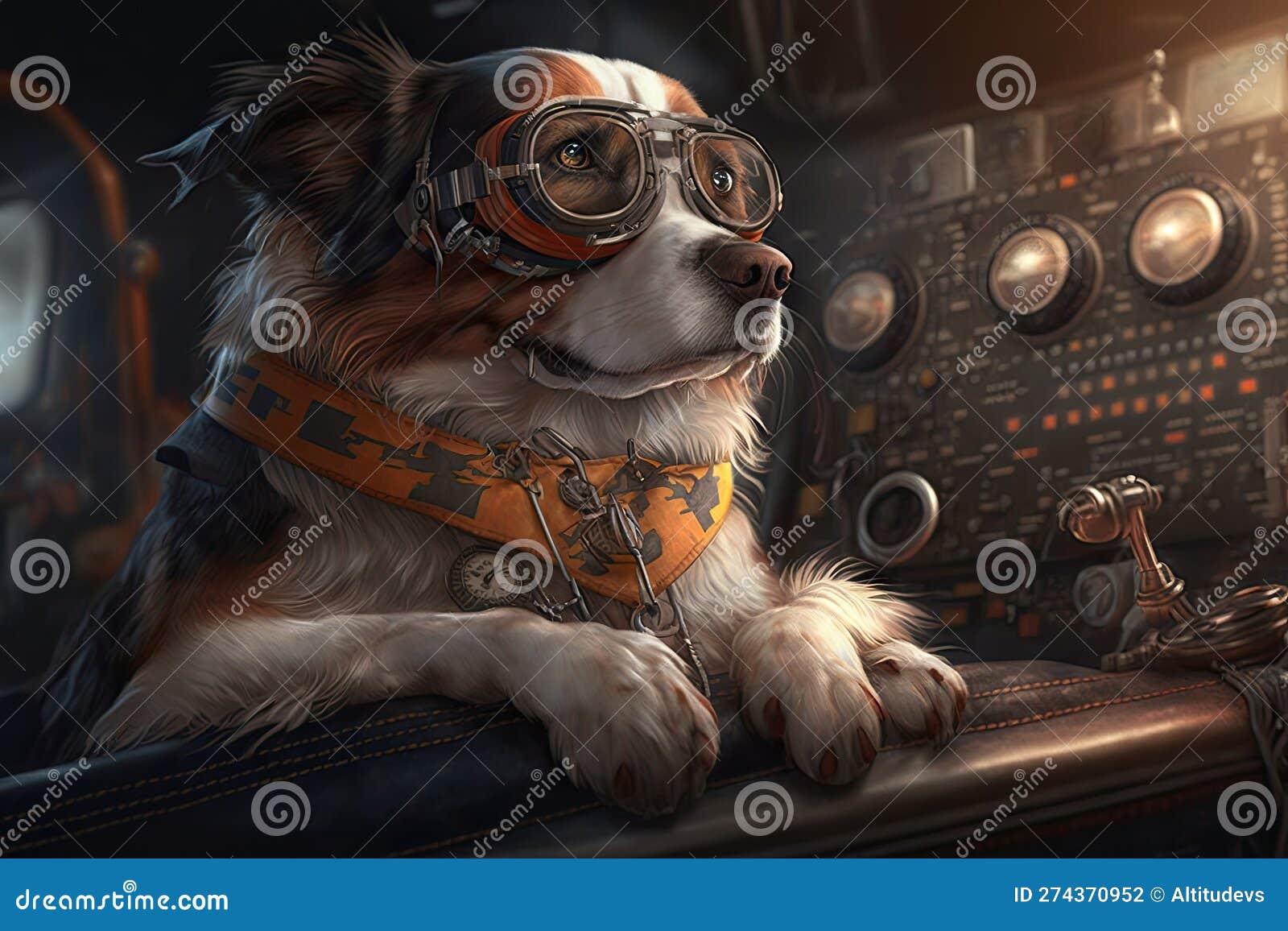 Pilot Dog Lying on Pilot S Lap, Watching Flight Instruments and Cockpit ...