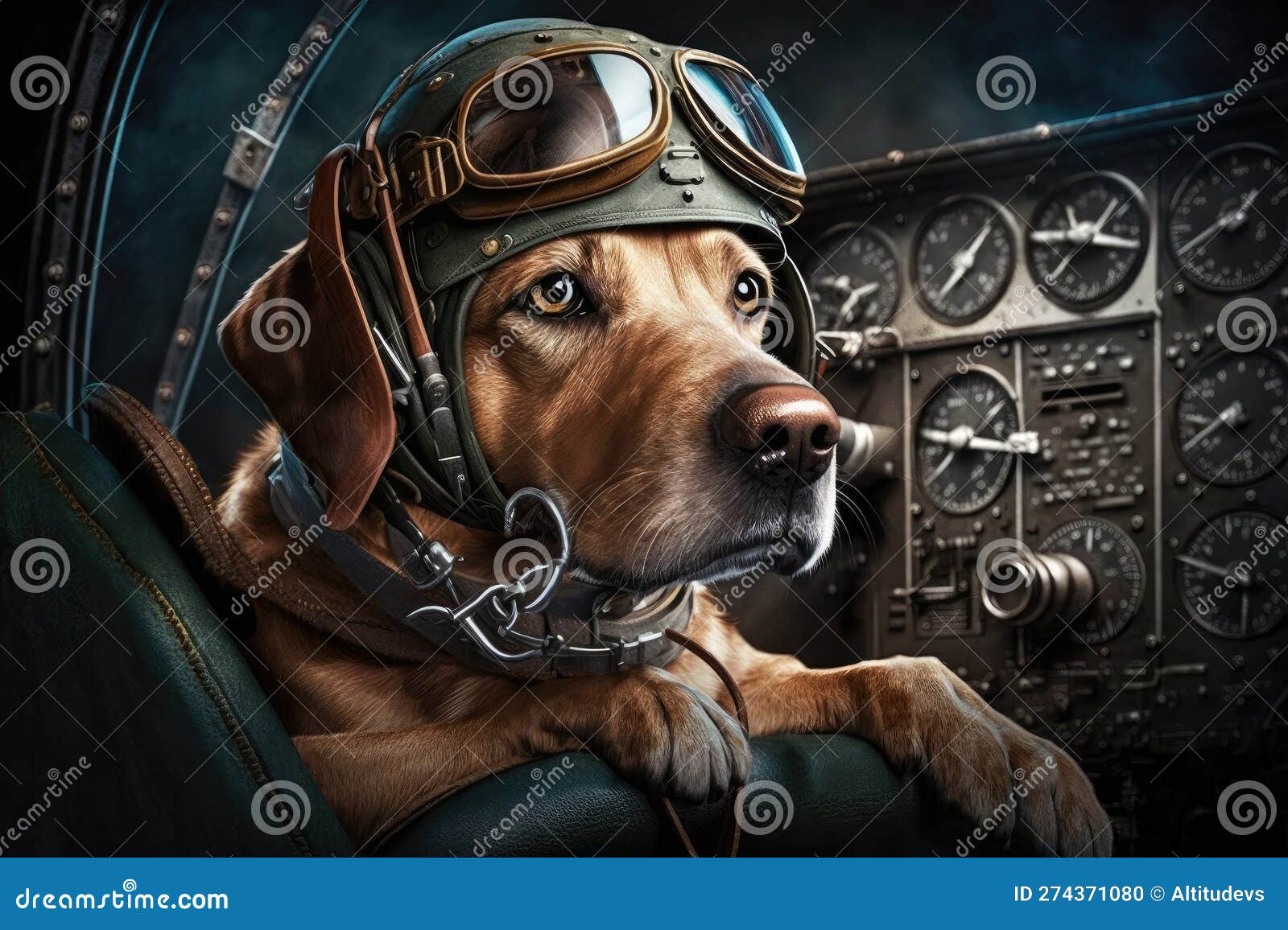 Pilot Dog Sitting in Cockpit, Checking Flight Instruments Stock ...