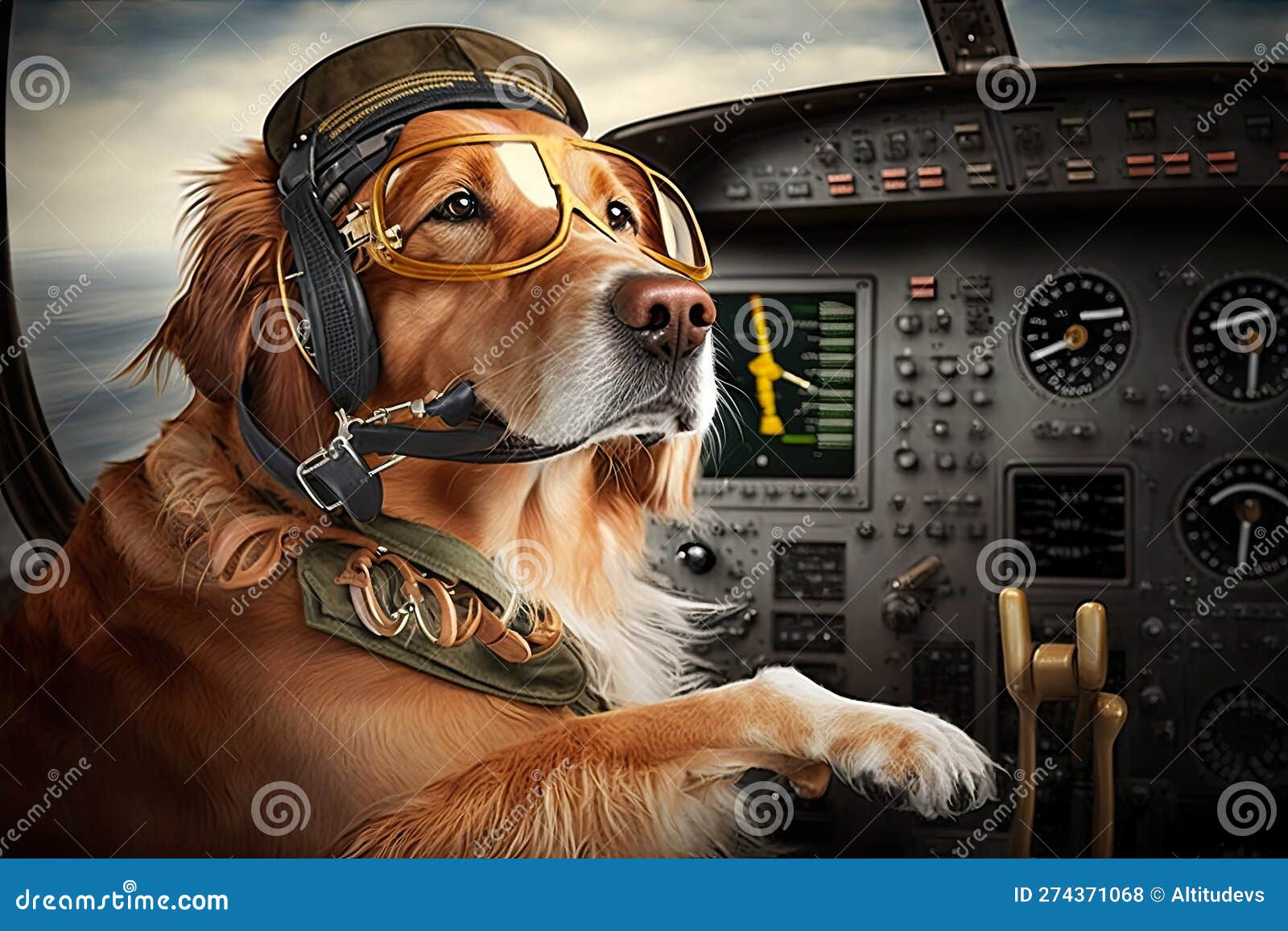 Pilot Dog Sitting in Cockpit, Checking Flight Instruments Stock Illustration - Illustration of ...