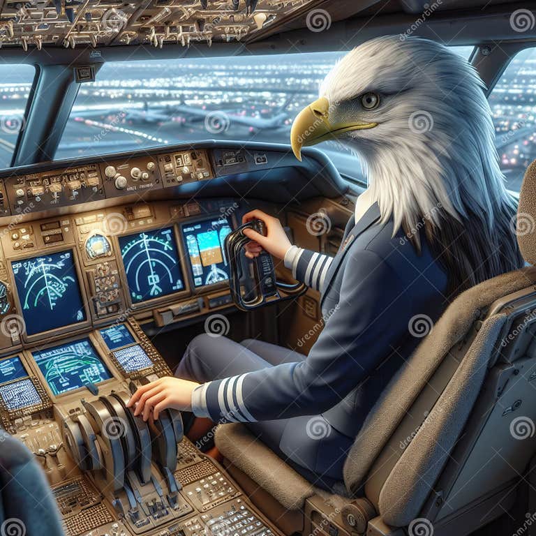 Eagle-headed Pilot in Cockpit Stock Illustration - Illustration of ...