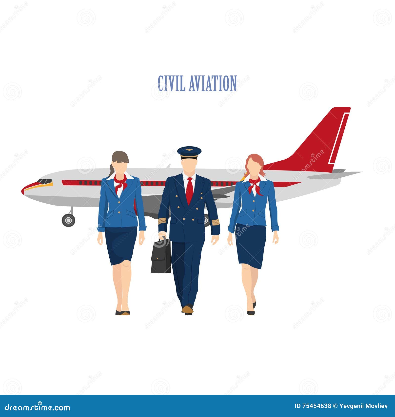 The Pilot and a Flight Attendant on the Plane Background Stock Vector ...
