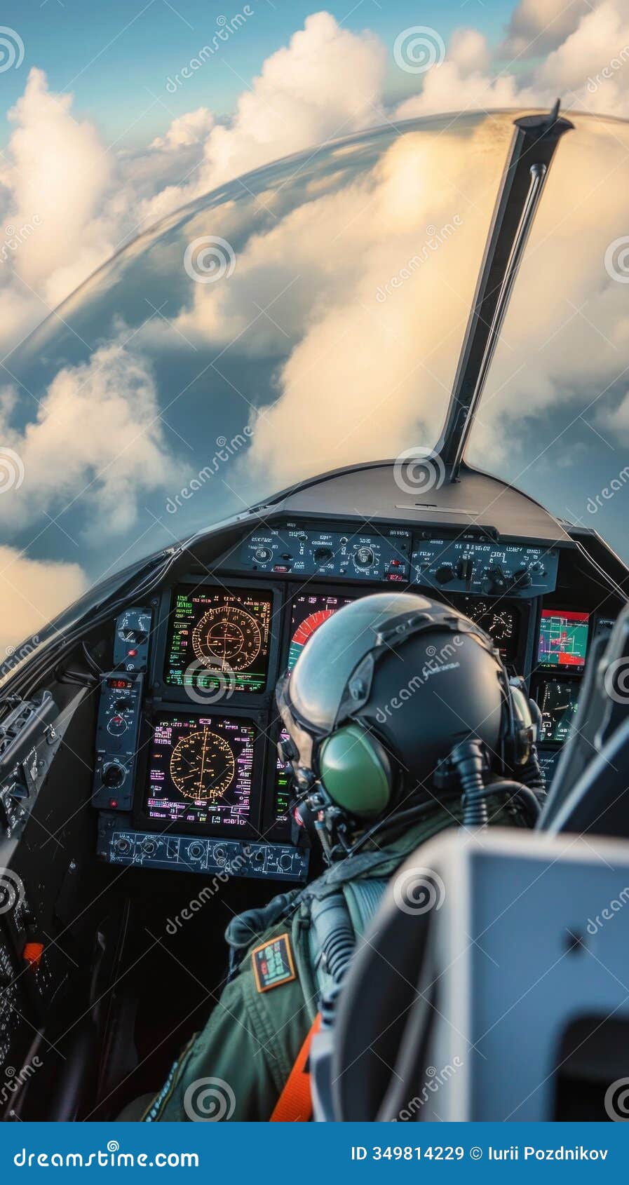 Pilot Flying Above the Clouds in a Modern Fighter Jet Cockpit Stock ...