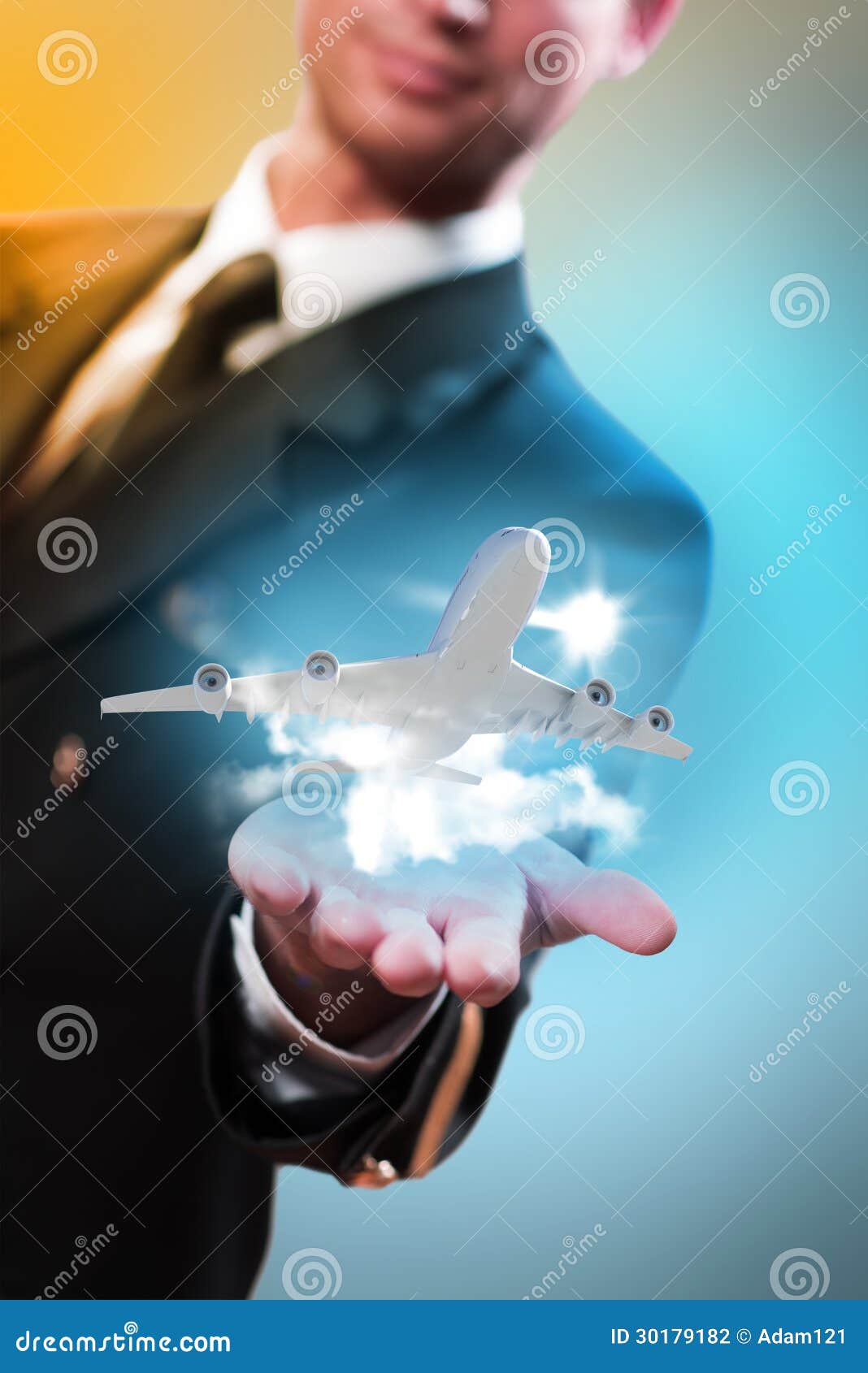 Pilot in the Form of Extending a Hand To Airplane Stock Photo - Image ...