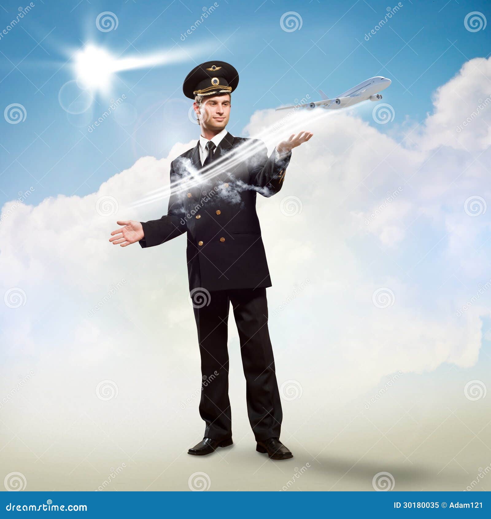 Pilot in the Form of Extending a Hand To Airplane Stock Image - Image ...