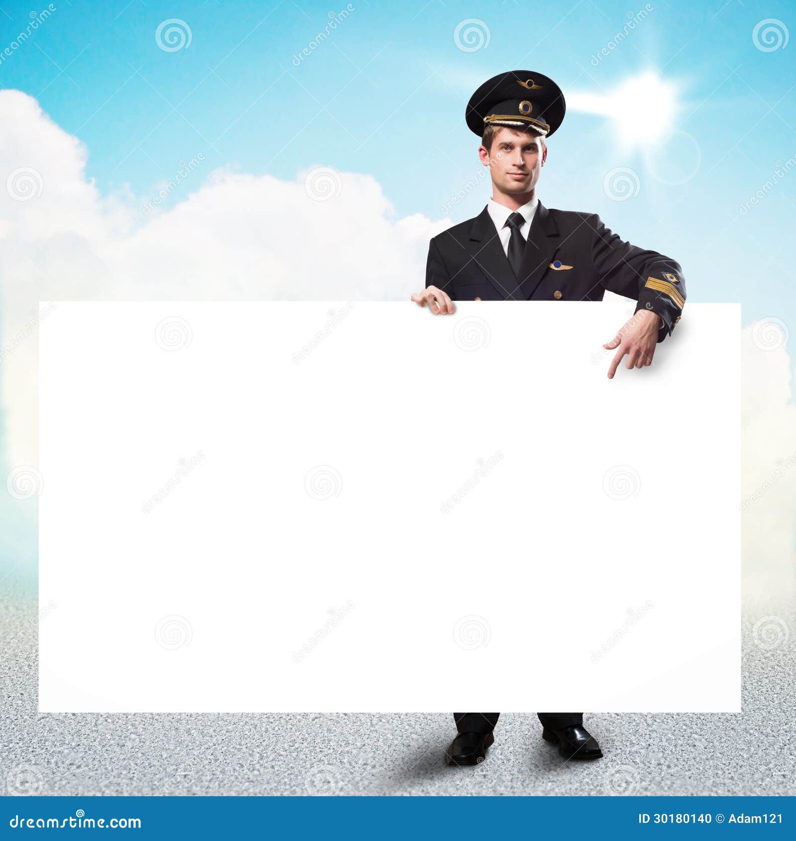 Pilot in the Form of Holding an Empty Billboard Stock Photo - Image of ...