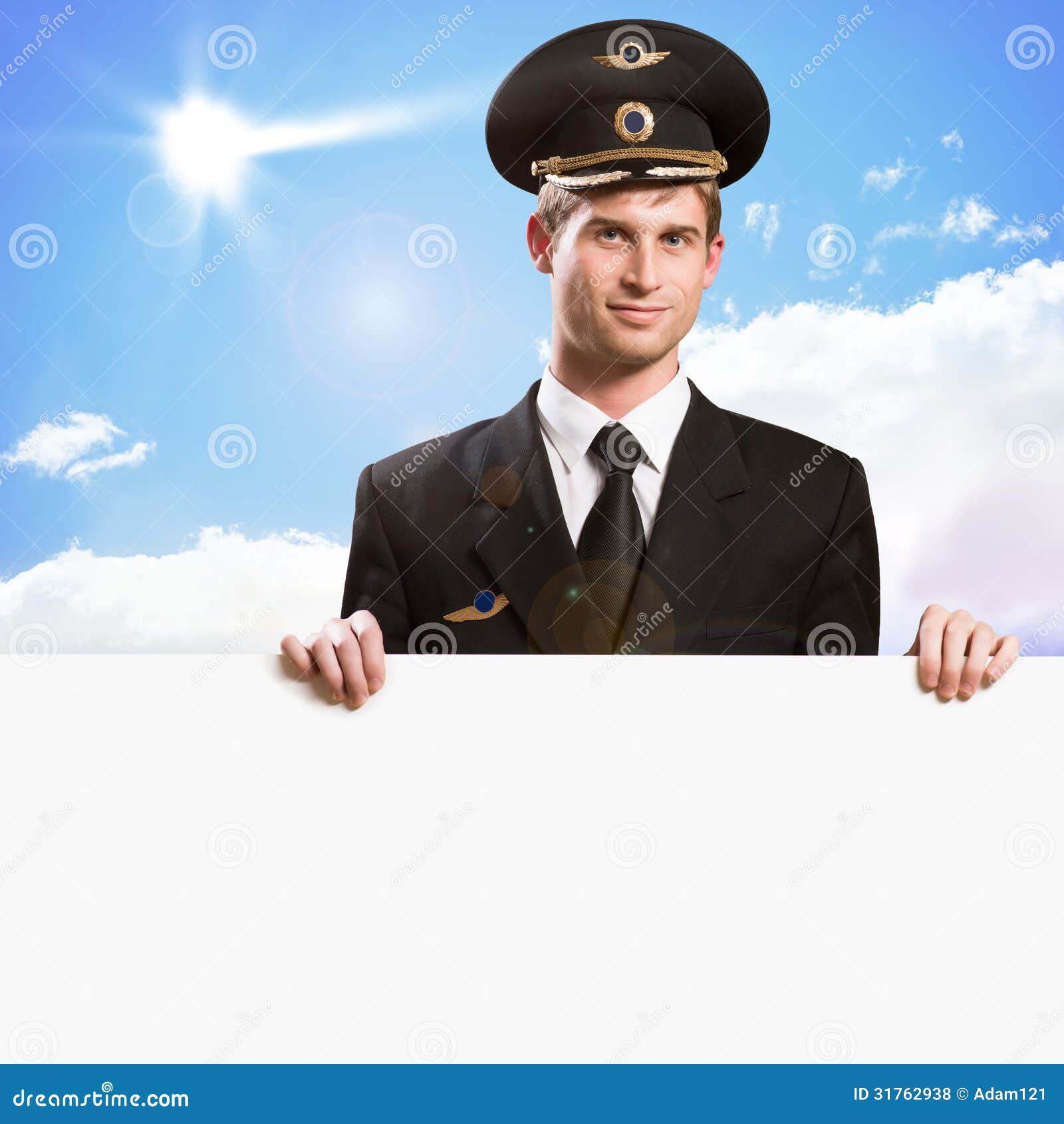 Pilot in the Form of Holding an Empty Billboard Stock Photo - Image of ...