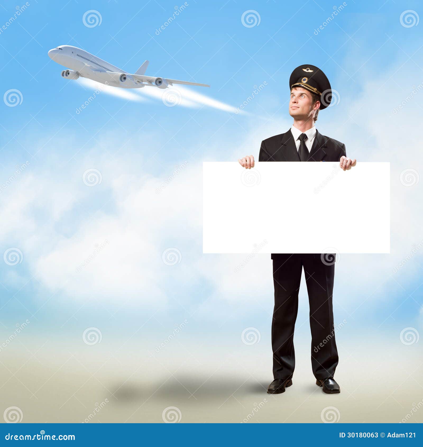 Pilot in the Form of Holding an Empty Billboard Stock Image - Image of ...