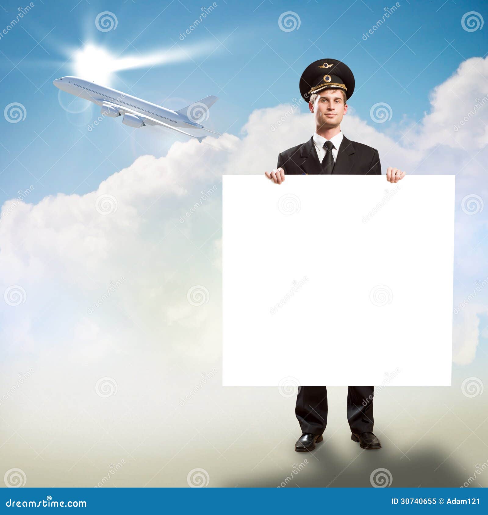 Pilot in the Form of Holding an Empty Billboard Stock Image - Image of ...