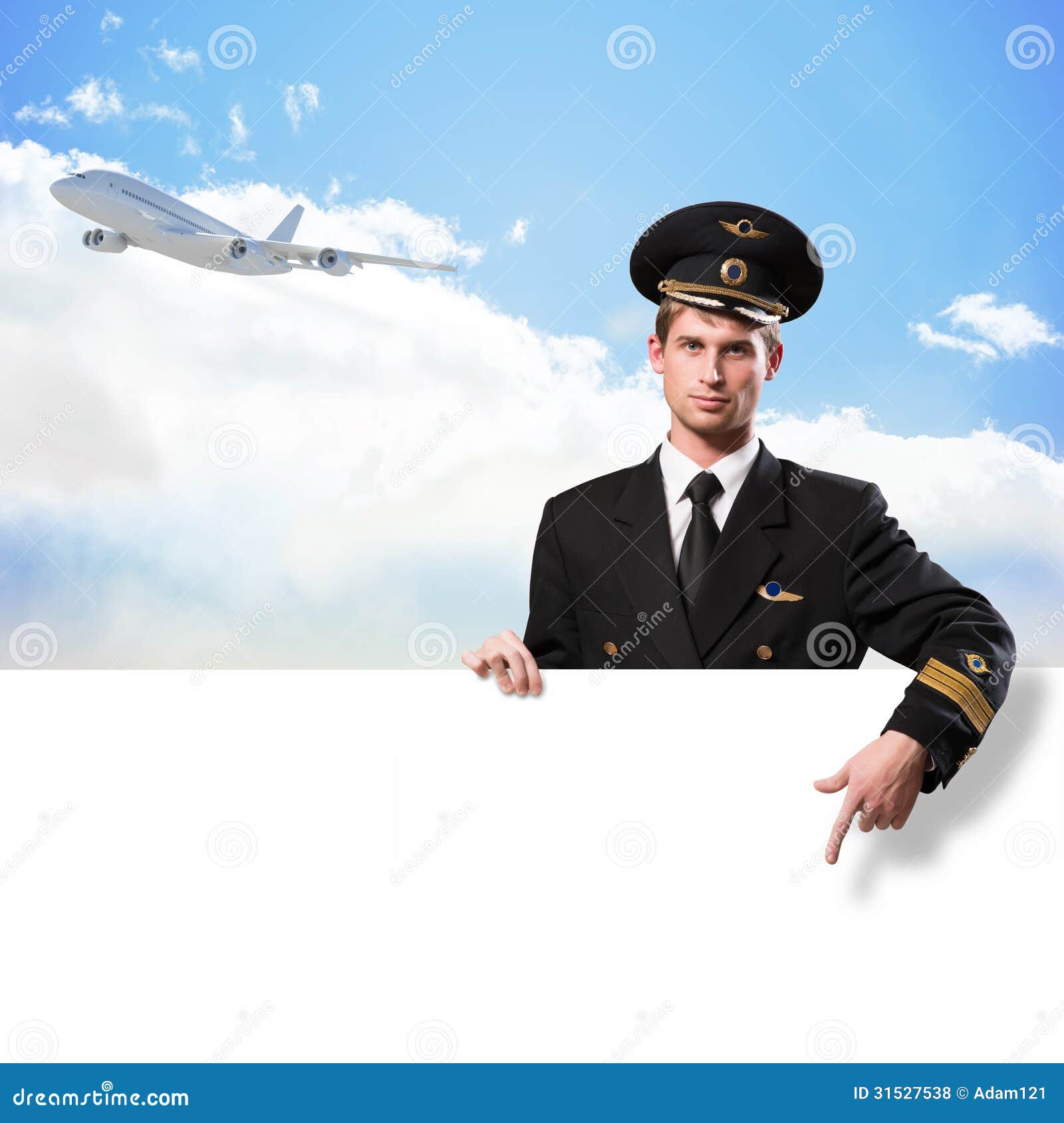 Pilot in the Form of Holding an Empty Billboard Stock Photo - Image of ...