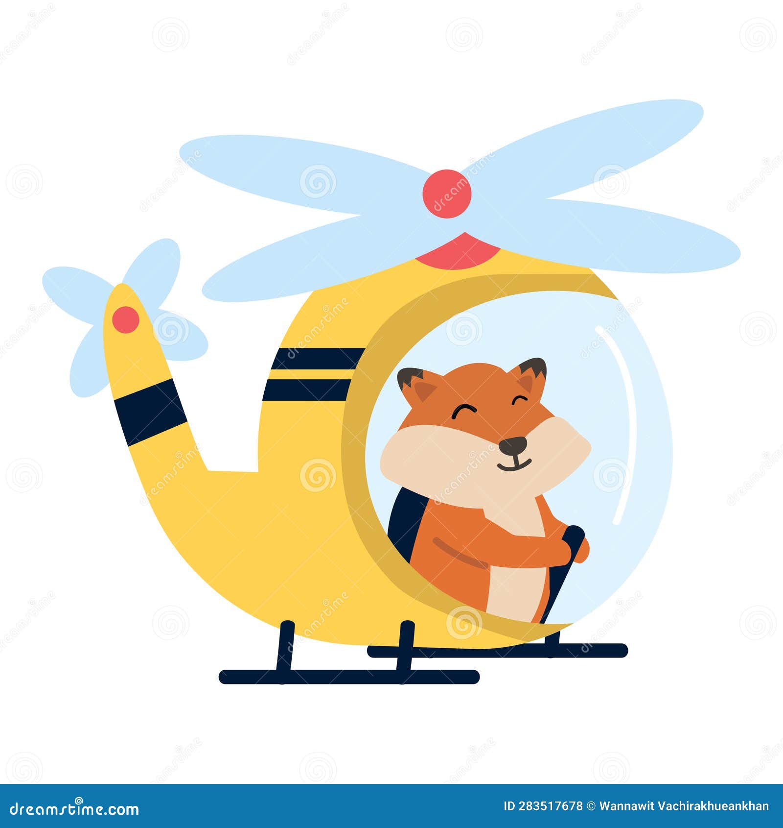 Pilot Fox Flying Helicopter Cartoon Stock Vector - Illustration of wolf ...