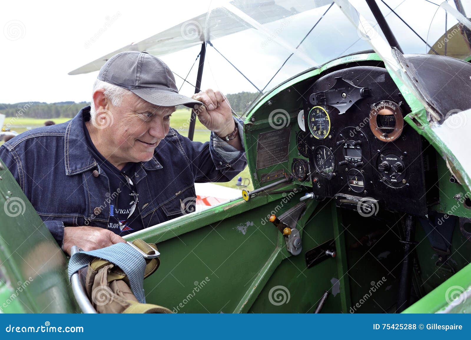 The Pilot in Front of His Biplane Ready for Takeoff Editorial Stock ...