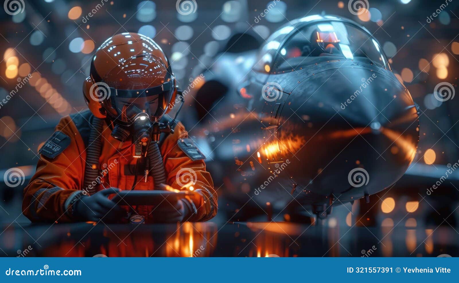 Pilot in Front of Jet Fighter at Night. Generative Ai Stock ...