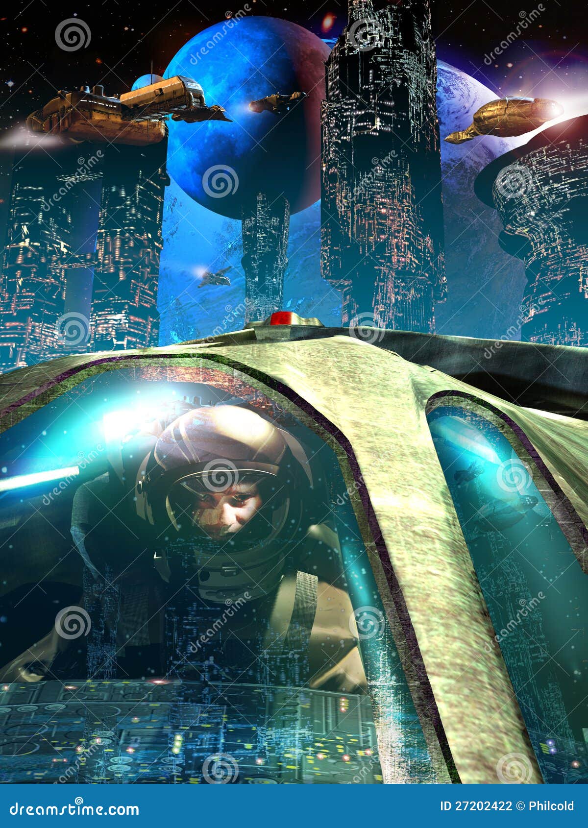 Futuristic Sci Fi City In Clouds. Utopia. Concept Of The Future. Flying ...