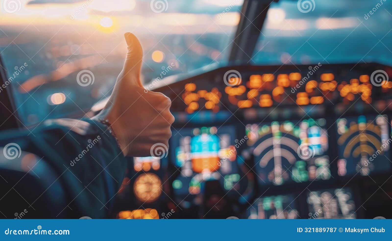 Pilot Giving Thumbs Up in Cockpit Poster with Generous Blank Area for ...