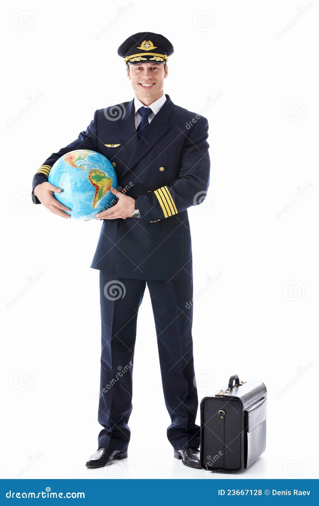 The Pilot of a Globe and Suitcase Stock Photo - Image of pilot, male ...
