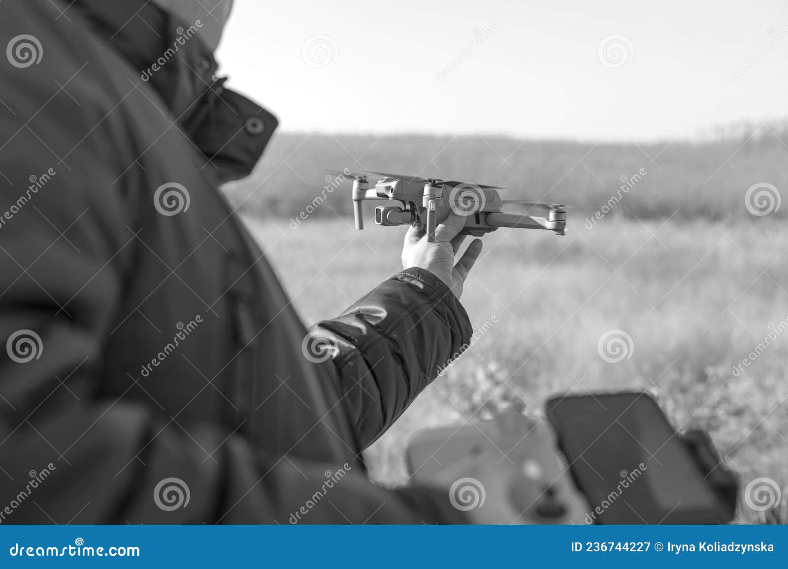 Pilot Hand Launching Drone Drone Ready To Take Off. Modern Unmanned ...
