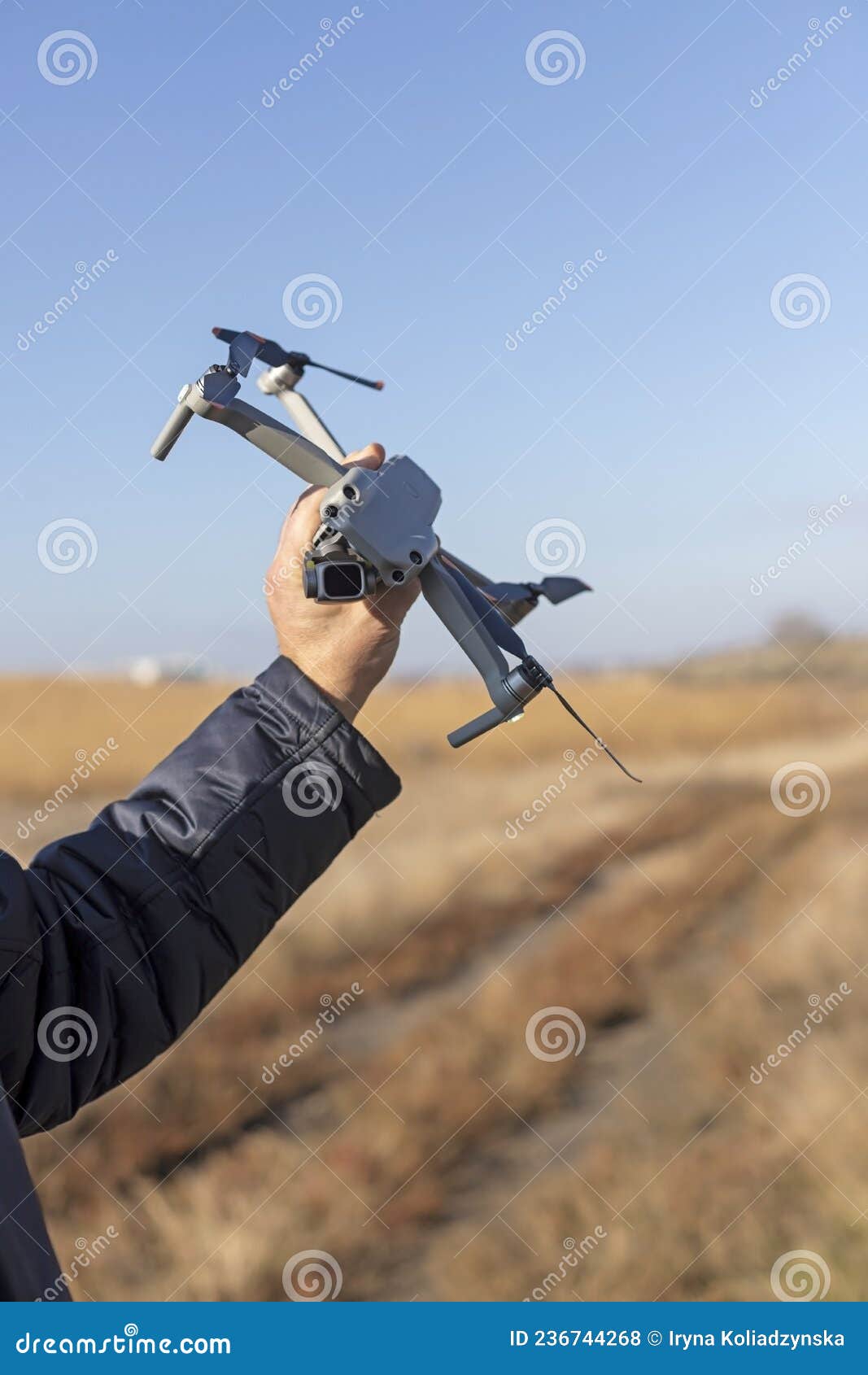 Pilot Hand Launching Drone Drone Ready To Take Off. Modern Unmanned ...