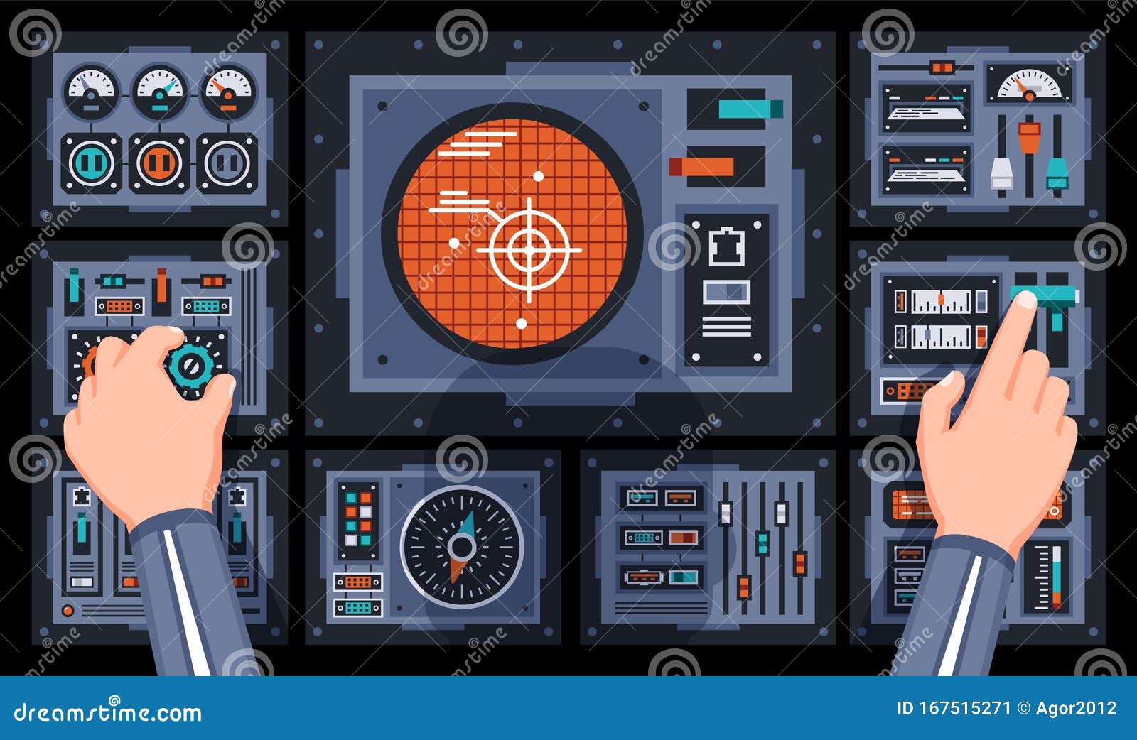 Pilot Hands on the Control Panel of the Spaceship Stock Vector ...