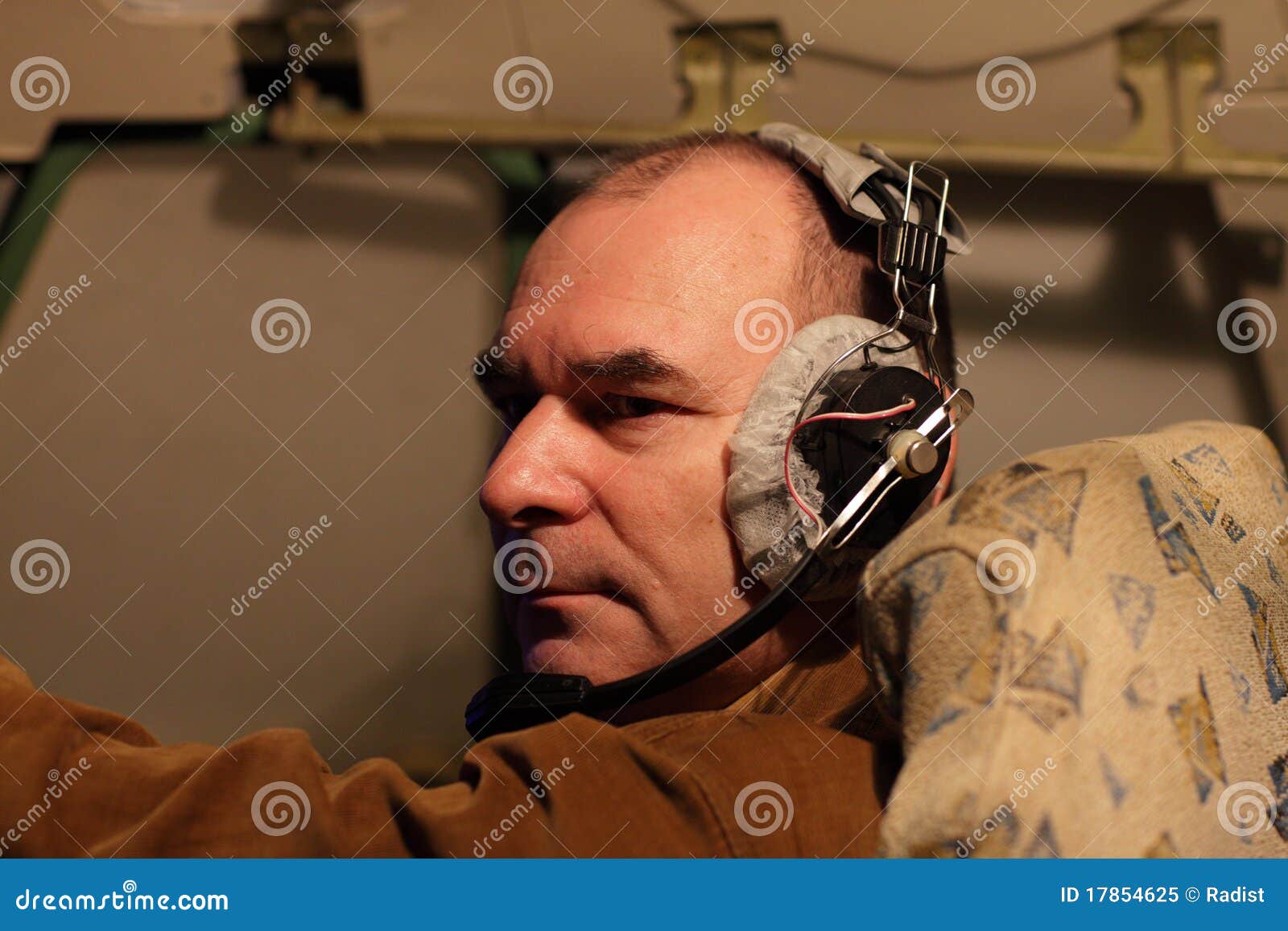 Pilot in Headset with Microphon Stock Image - Image of color, plane ...