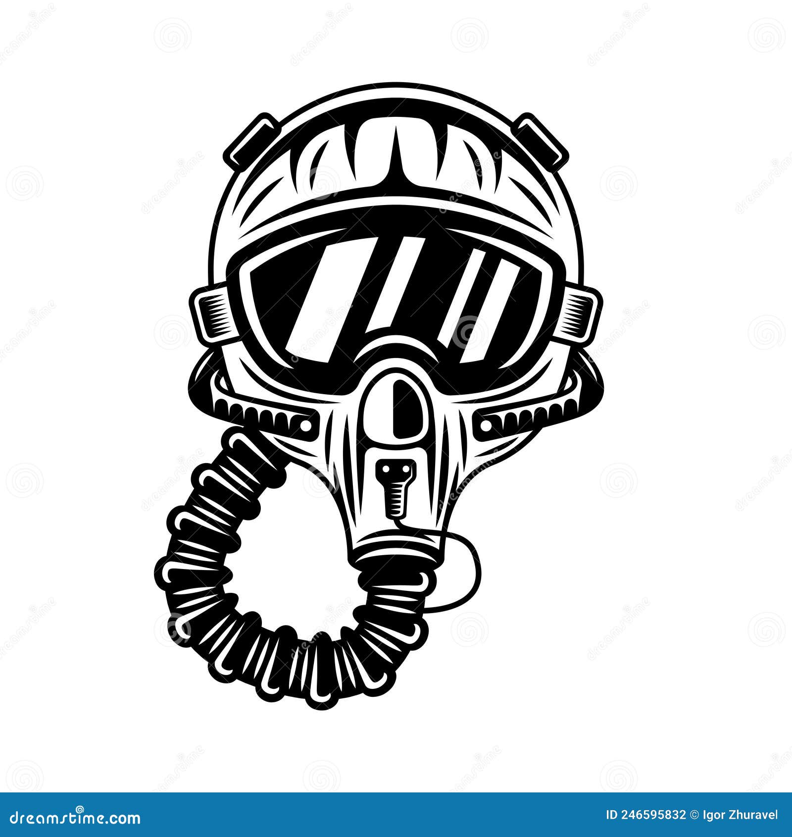 Pilot Helmet Vector Illustration in Vintage Monochrome Style Isolate on ...