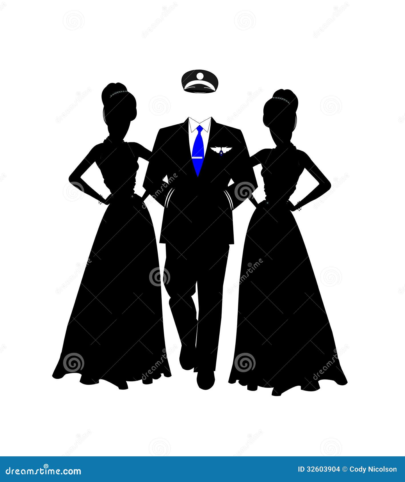 Pilot with 2 ladies stock vector. Illustration of airlines - 32603904