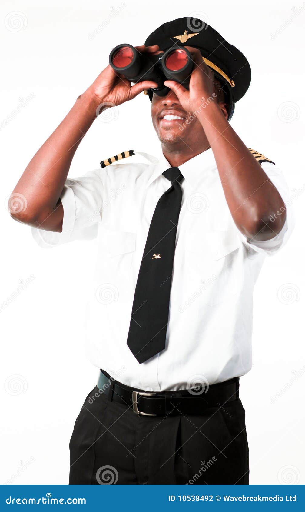 Pilot Looking through Binoculars Stock Photo - Image of commercial ...