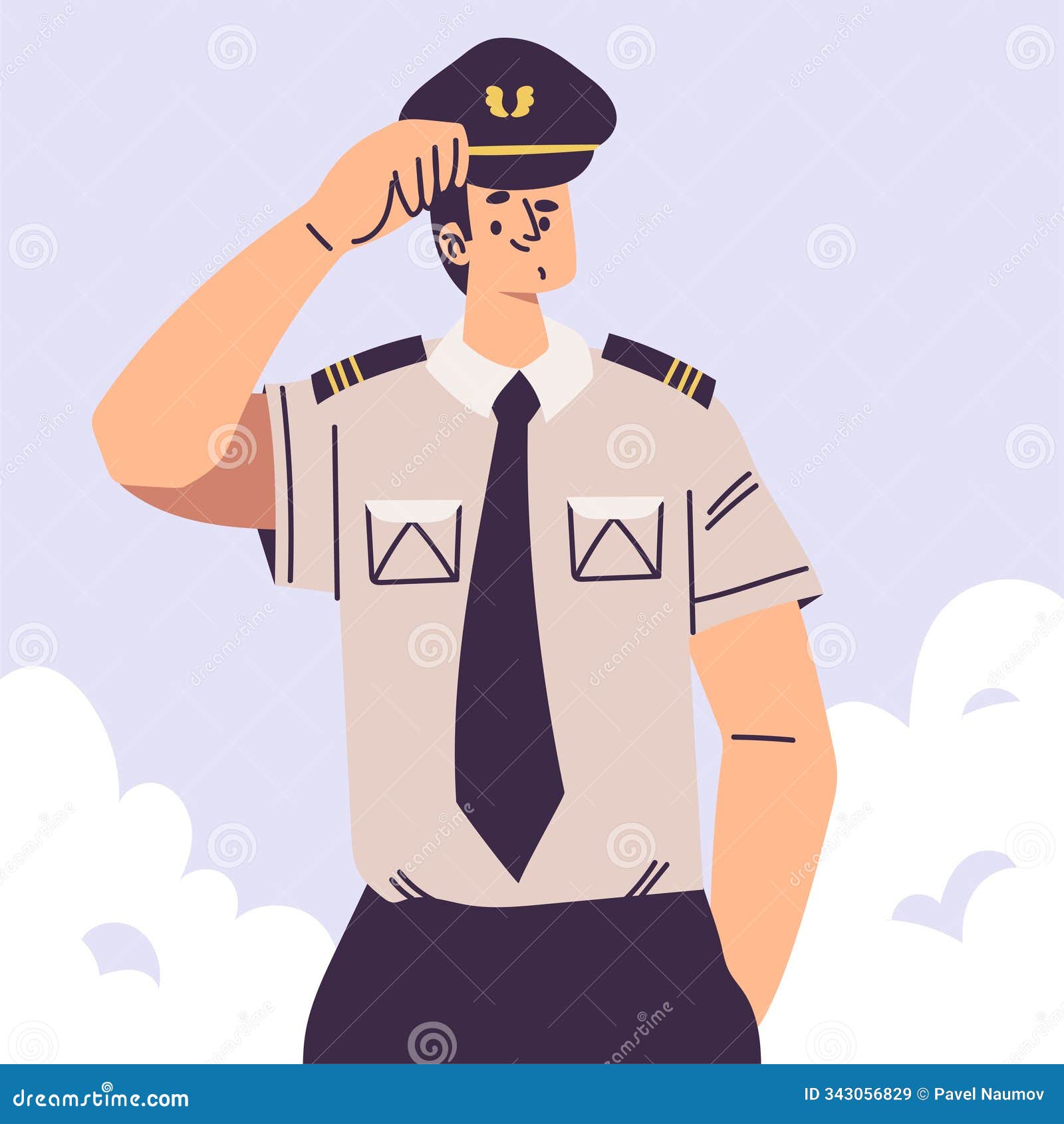 Pilot Man Character in Uniform with Tie Vector Illustration Stock ...