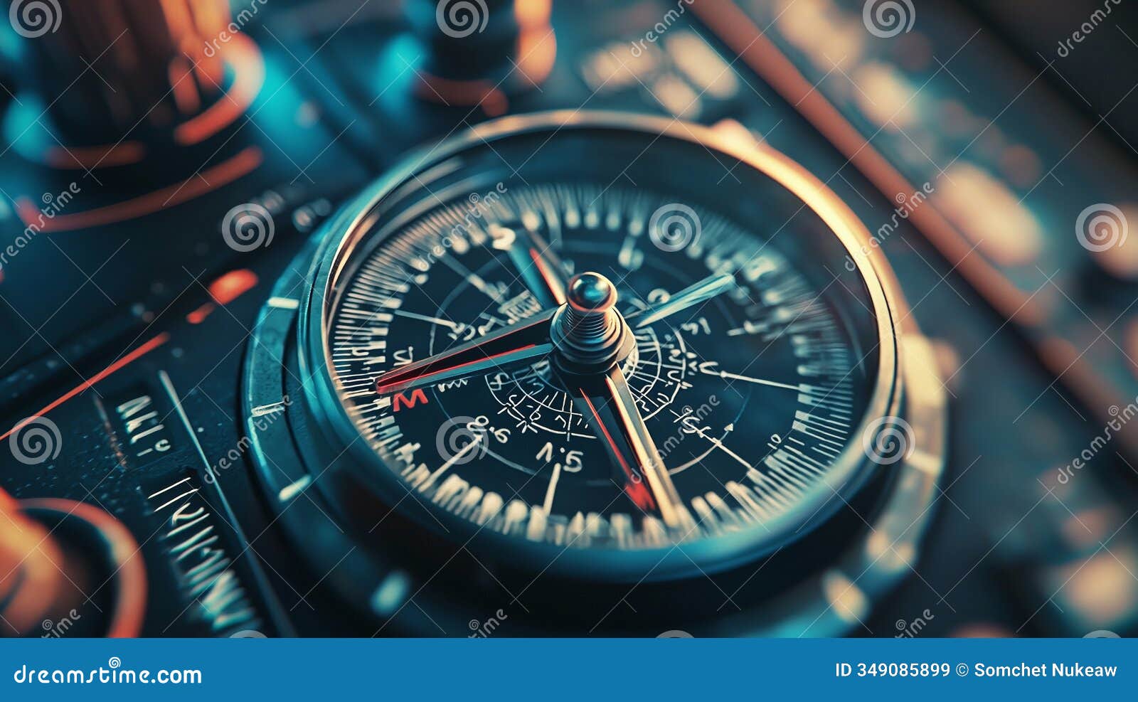 Pilot Navigates Using a Precision Navigation Compass in an Airplane ...