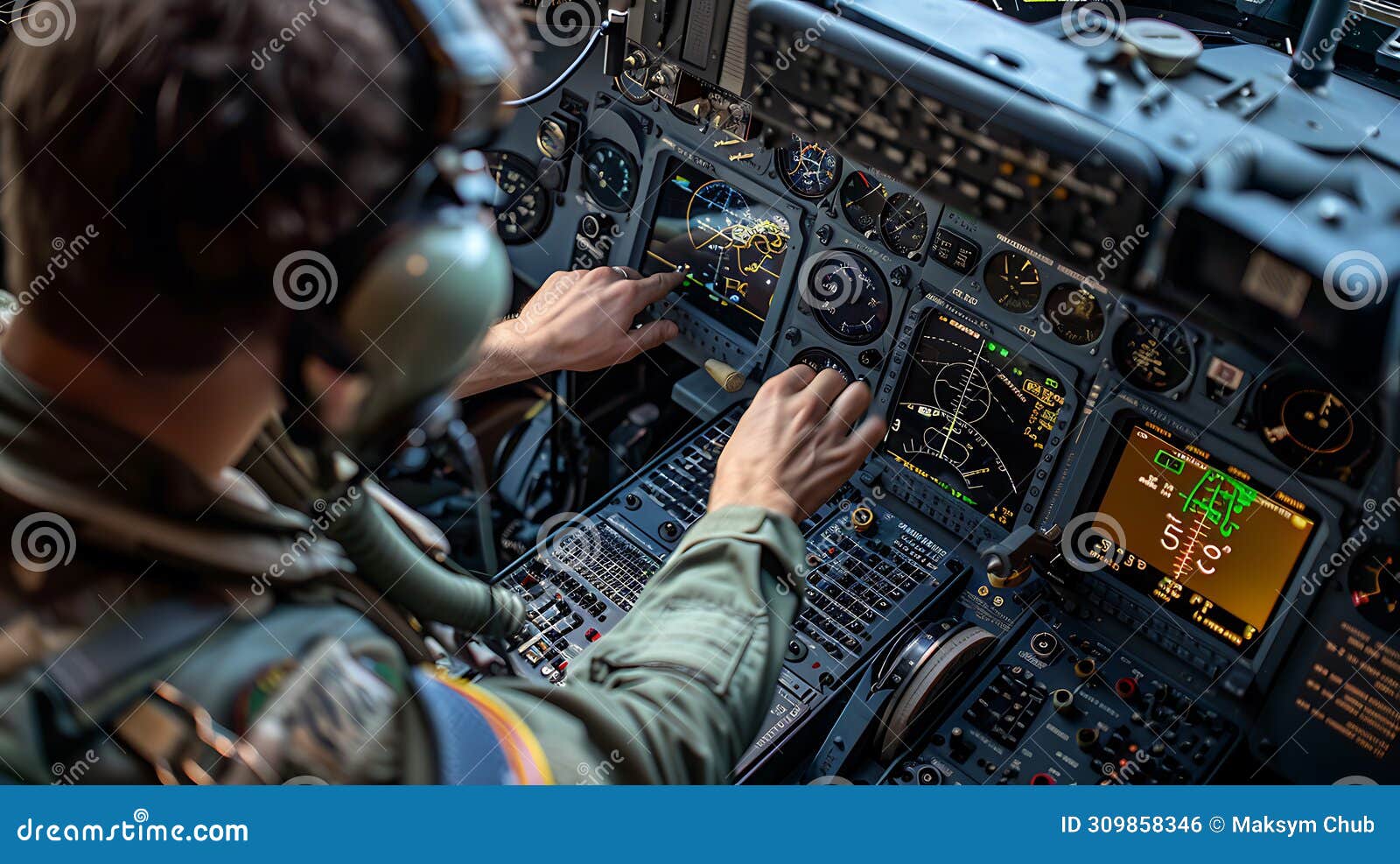 Pilot Navigating Aircraft with Advanced Cockpit Controls Stock ...