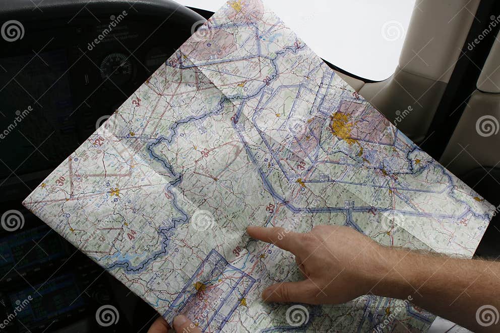 Pilot Navigating in Small Aicraft Using Map Stock Image - Image of ...