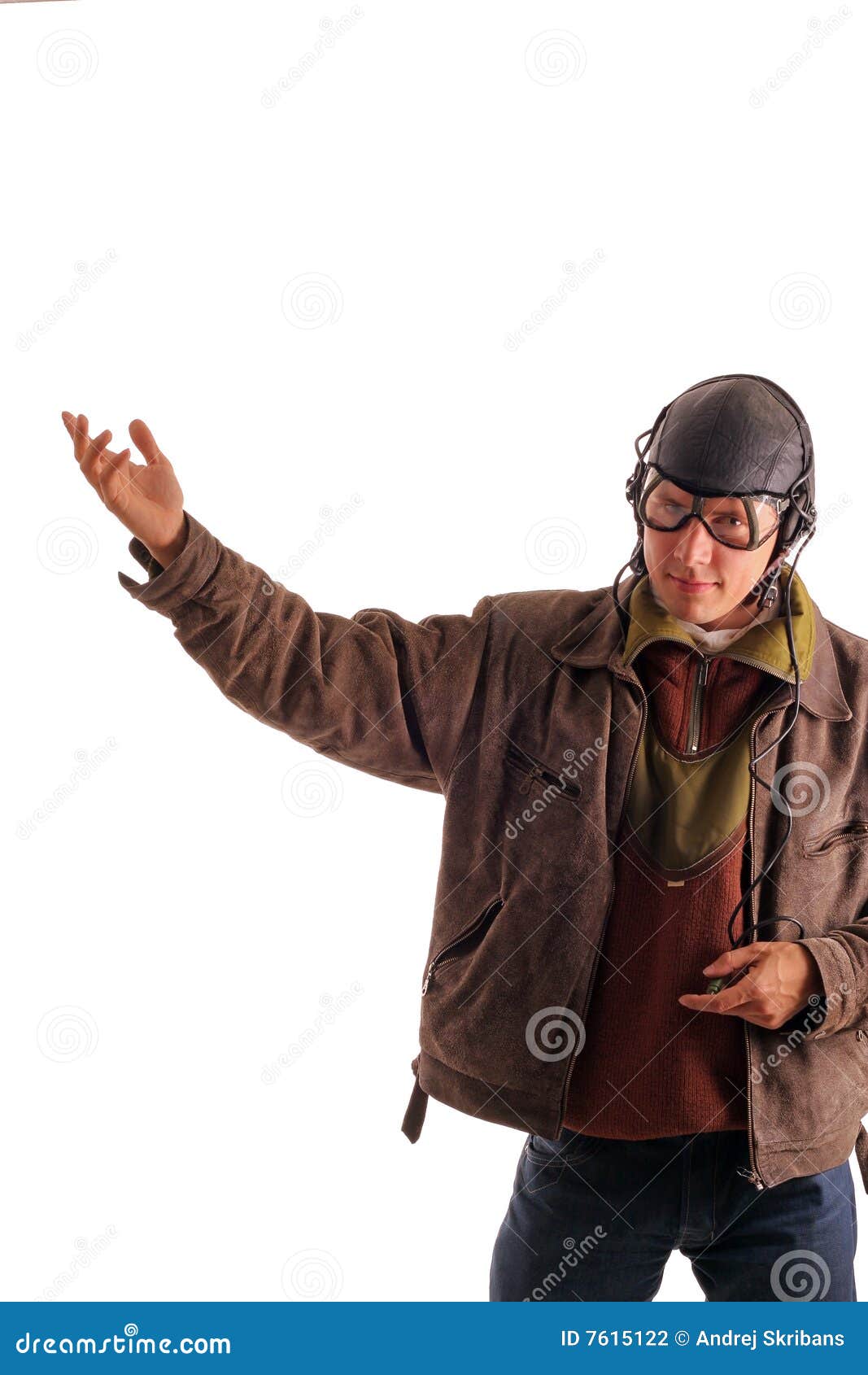 Pilot in Old Uniform Shows Upstairs Stock Photo - Image of headwear ...