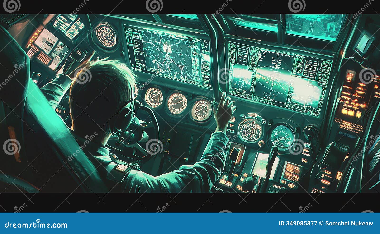 Pilot Operates Advanced Cockpit Controls with Precision and Focus for ...