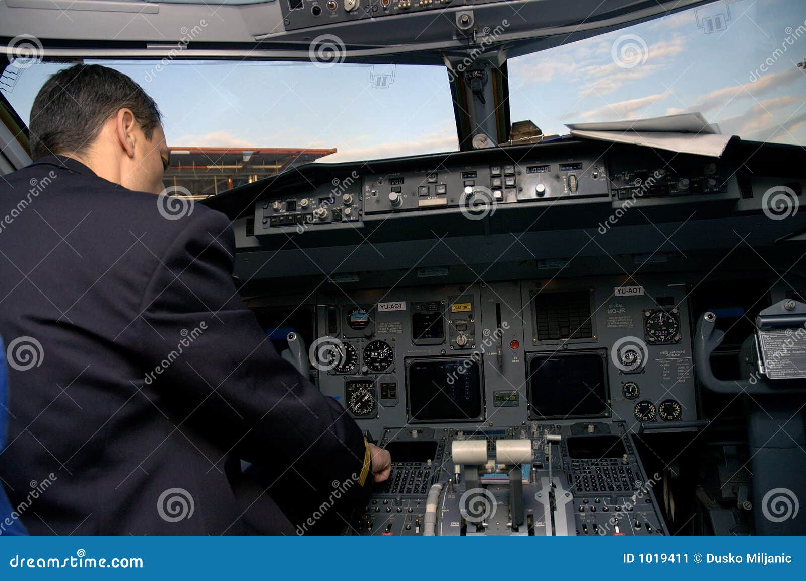 Pilot in plane stock image. Image of airport, checking - 1019411