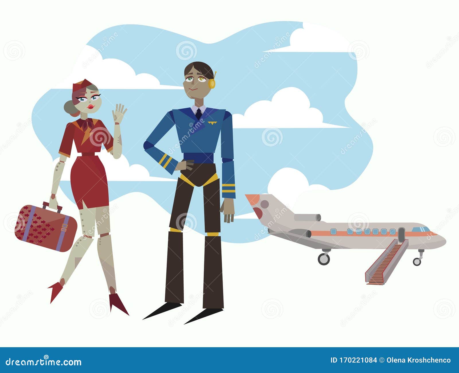 Pilot of the Plane and Stewardess are Preparing for the Fligh Stock ...