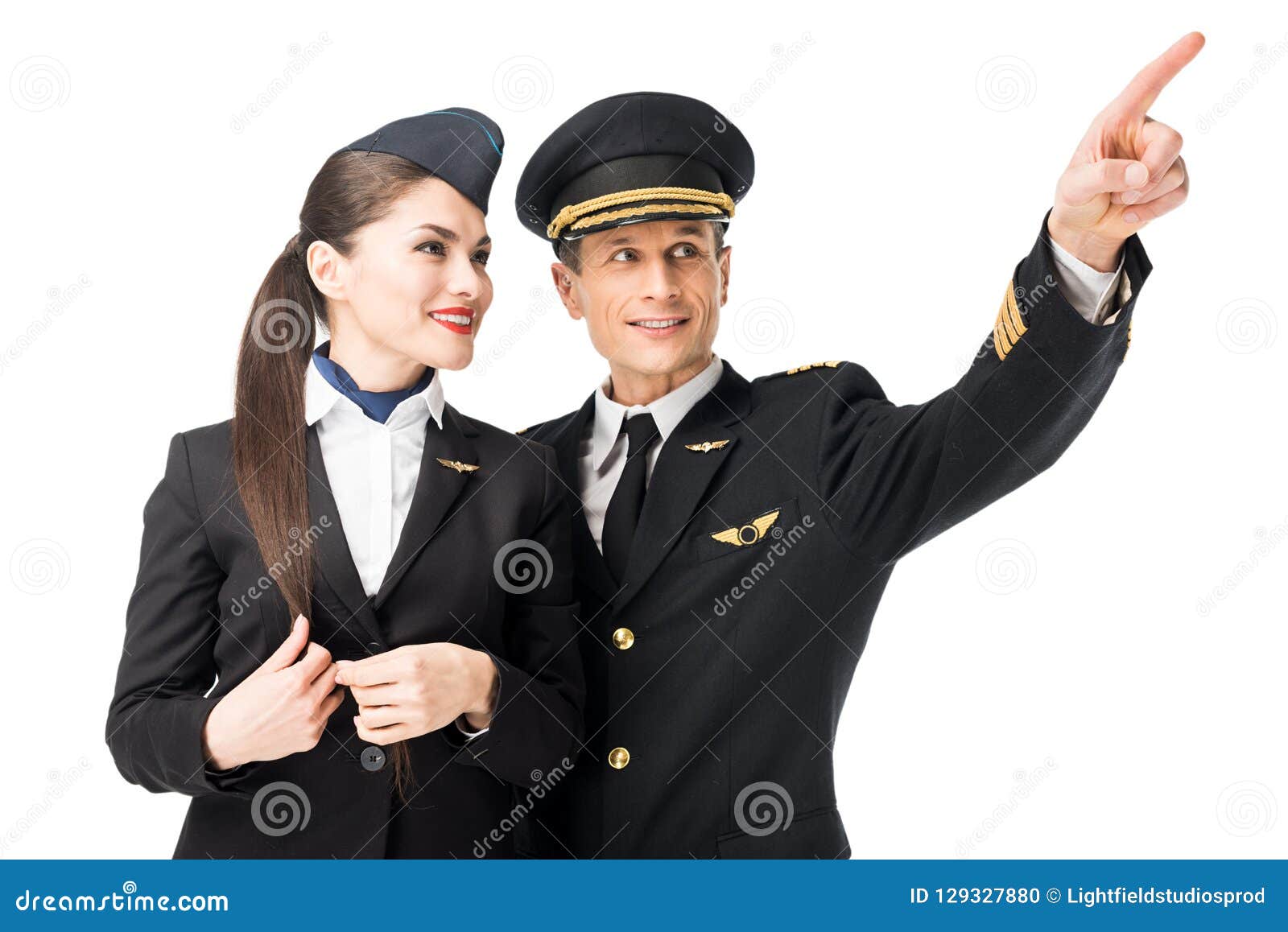 Pilot Pointing Showing Stewardess Something Stock Photo - Image of ...
