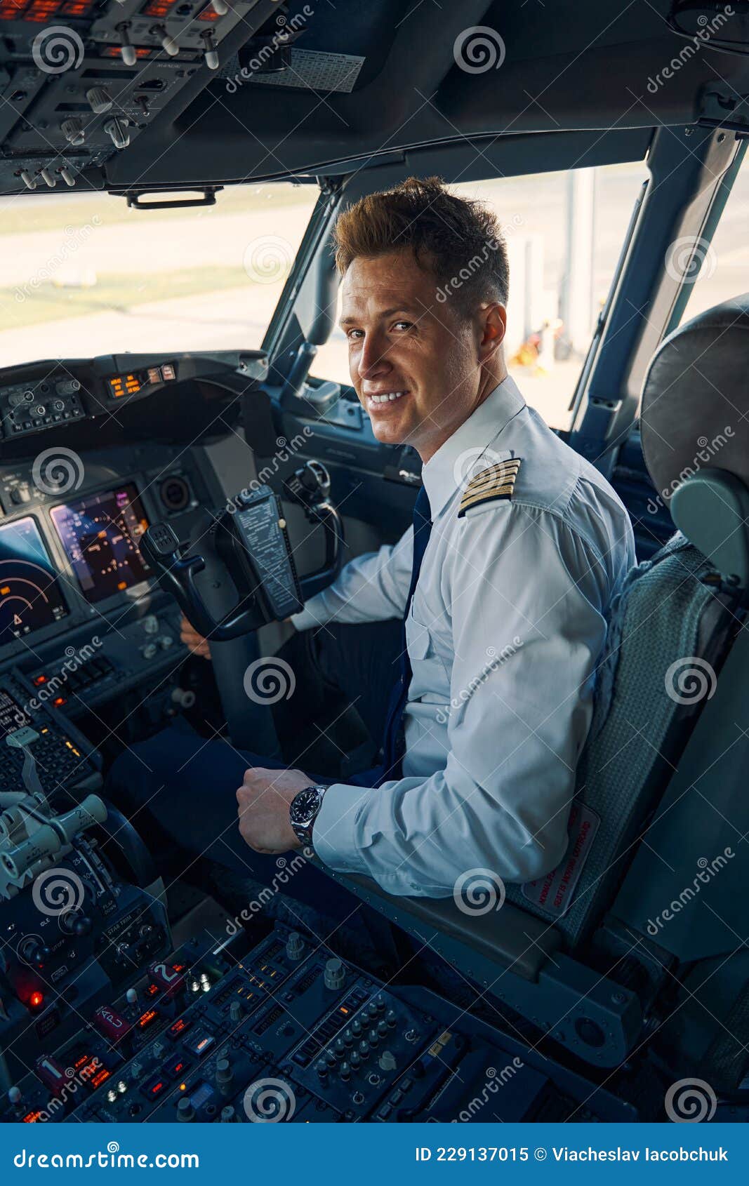 Pilot Posing for the Camera in the Cockpit Stock Image - Image of ...