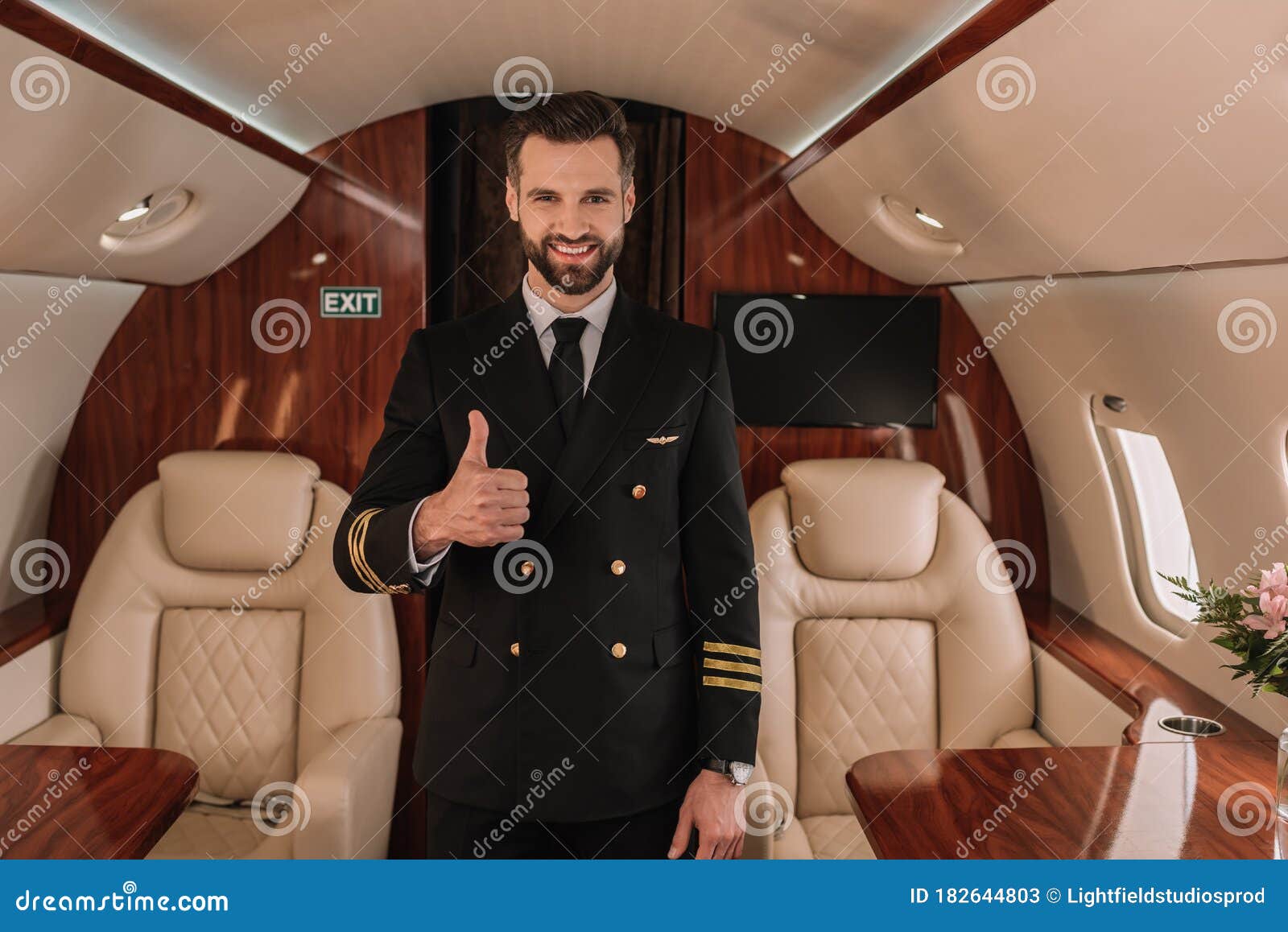 Pilot of Private Jet Showing Thumb Up while Smiling at Camera Stock ...