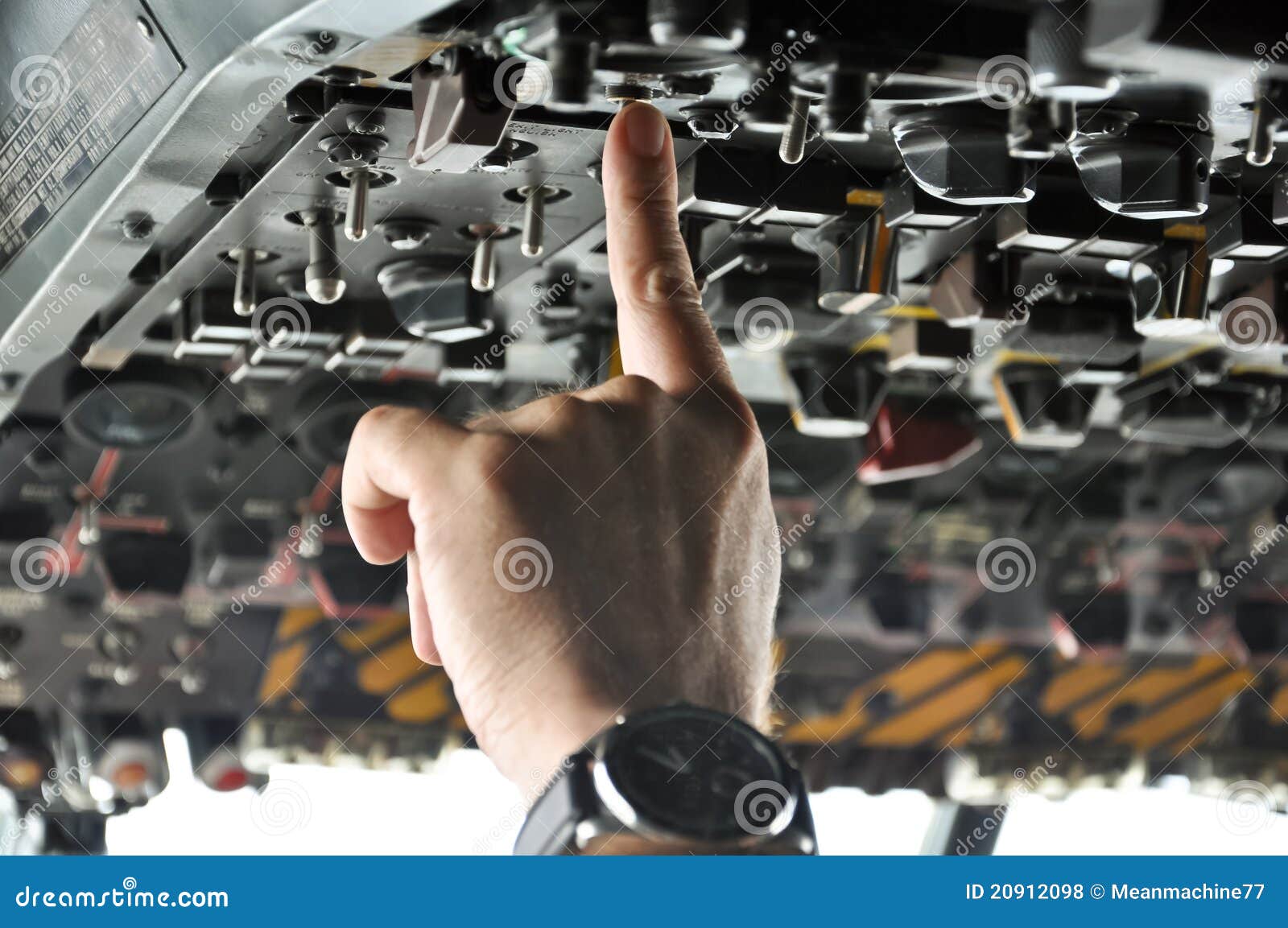 Pilot pushing buttons stock photo. Image of high, cockpit - 20912098