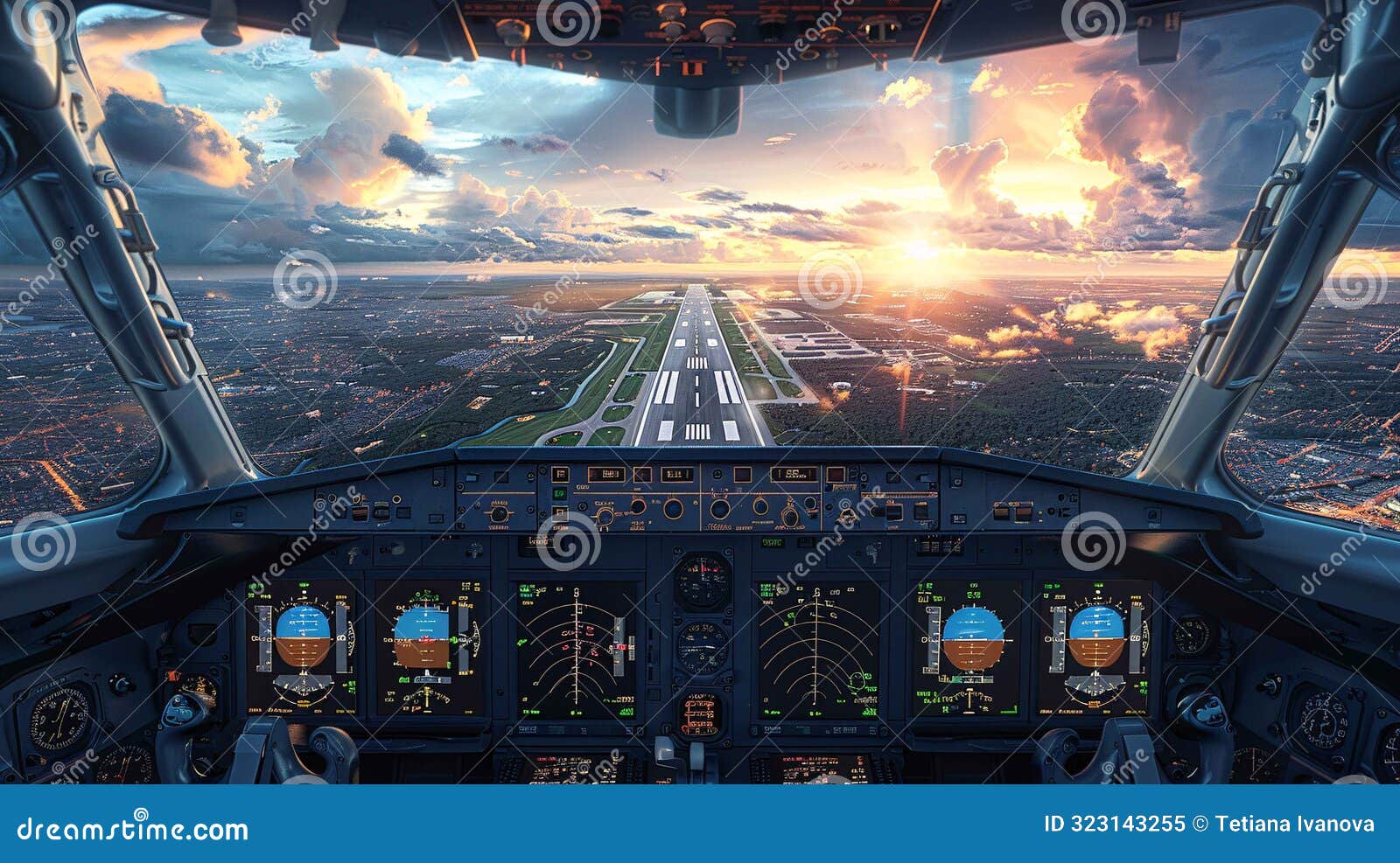Pilot S Eye View from Airplane Cockpit. Stock Illustration ...