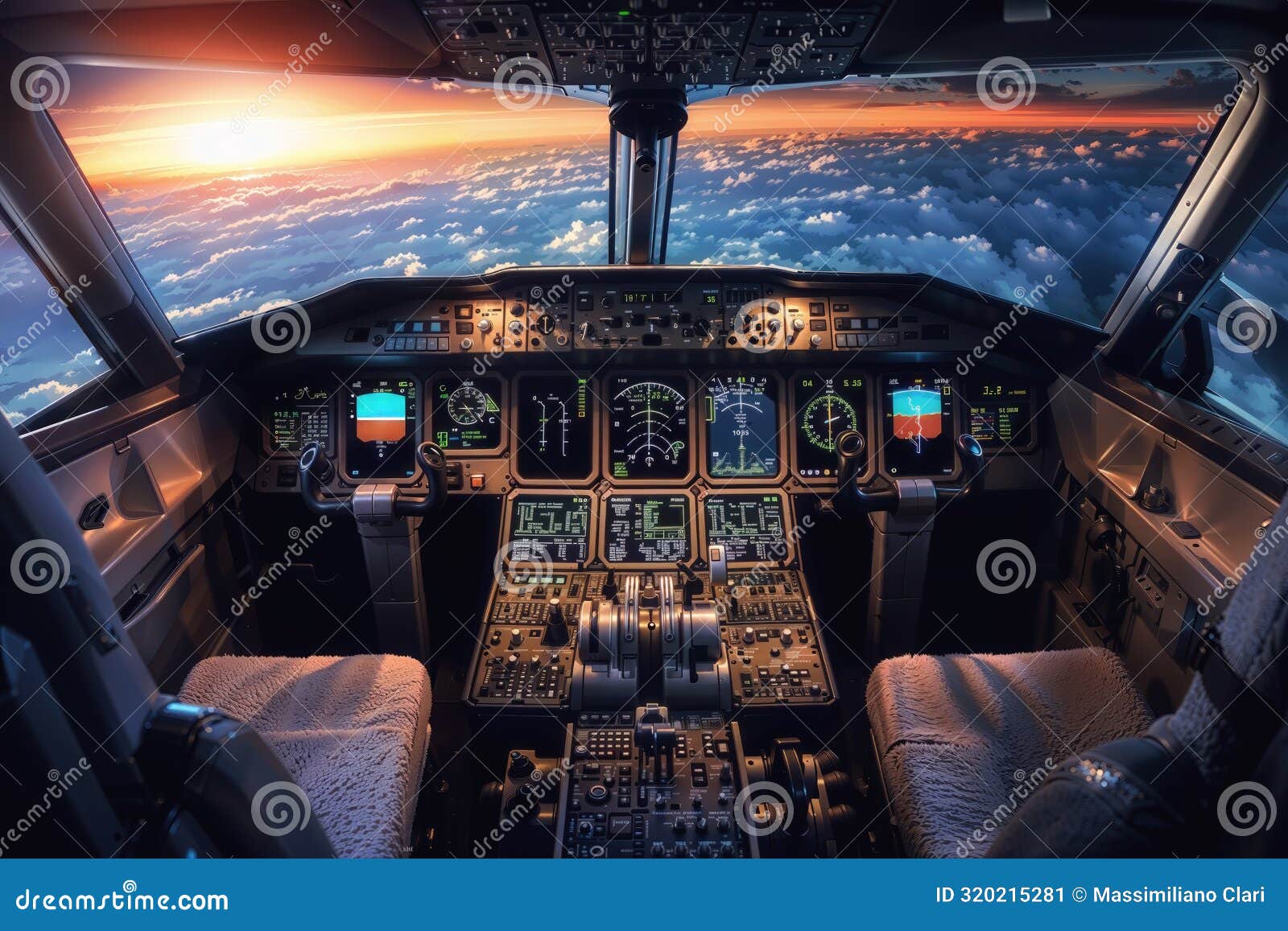 Pilot S Perspective Inside Cockpit of Airplane Flying Above Clouds ...