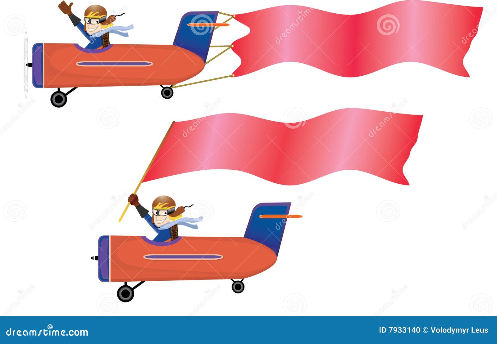 Pilot Sitting in Airplane and Red Banner/flag Stock Vector ...
