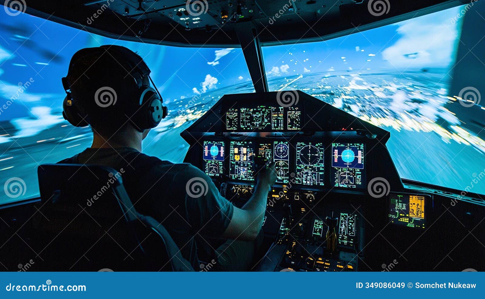 Pilot Skillfully Adjusts Controls in the Cockpit while Navigating a ...