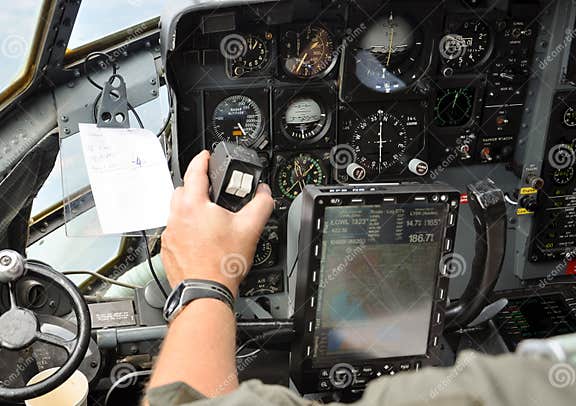 Pilot steering a plane stock photo. Image of stick, cockpit - 22101012