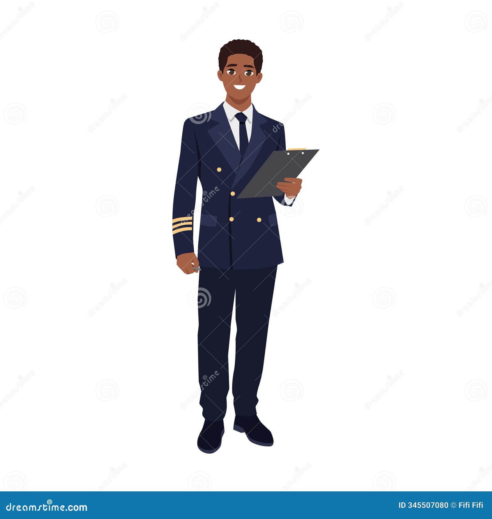 Pilot Steward Writing Notes in List of Passengers Stock Illustration ...