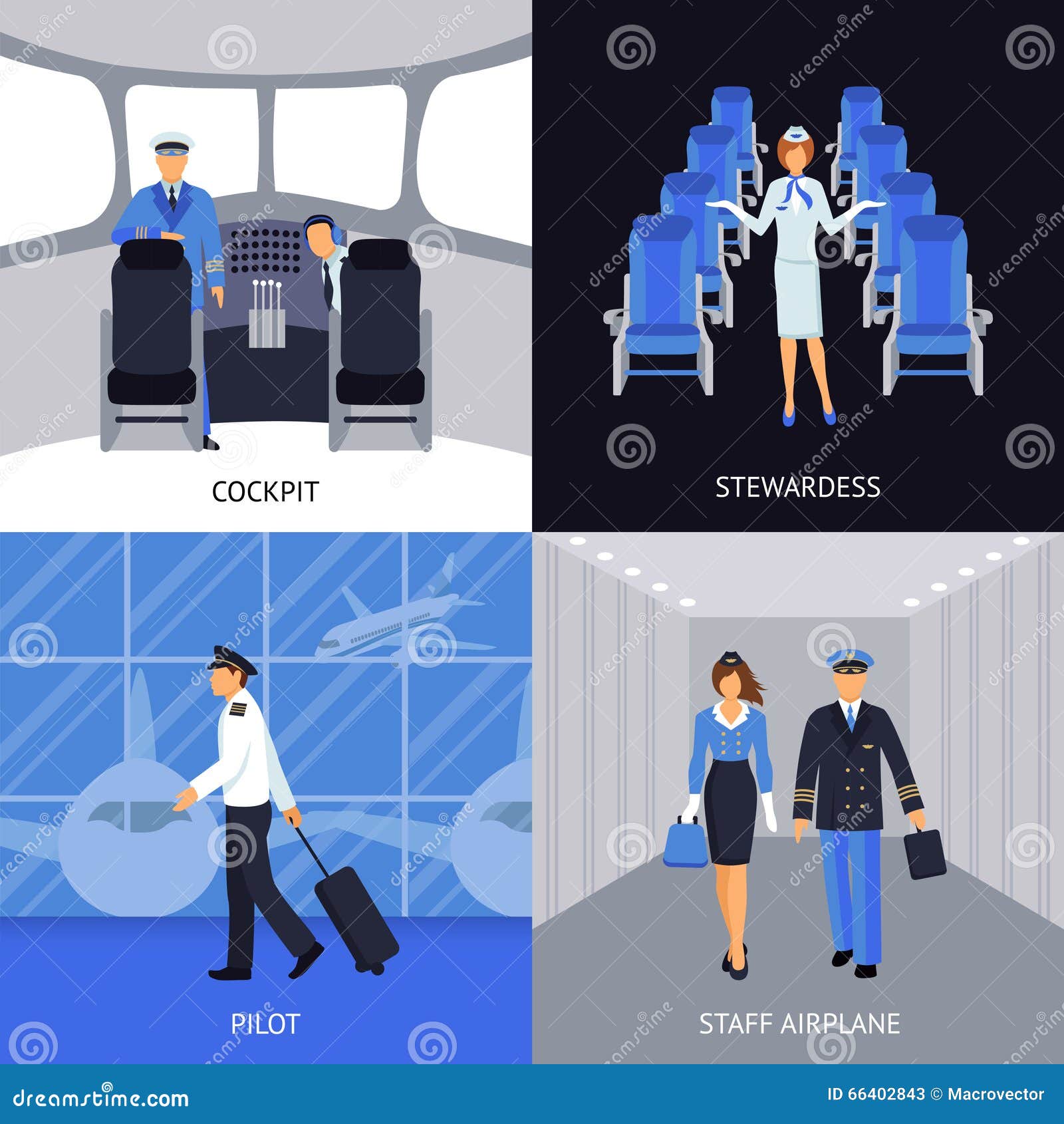 Pilot and Stewardess 4 Plana Symboler Vektor Illustrationer ...