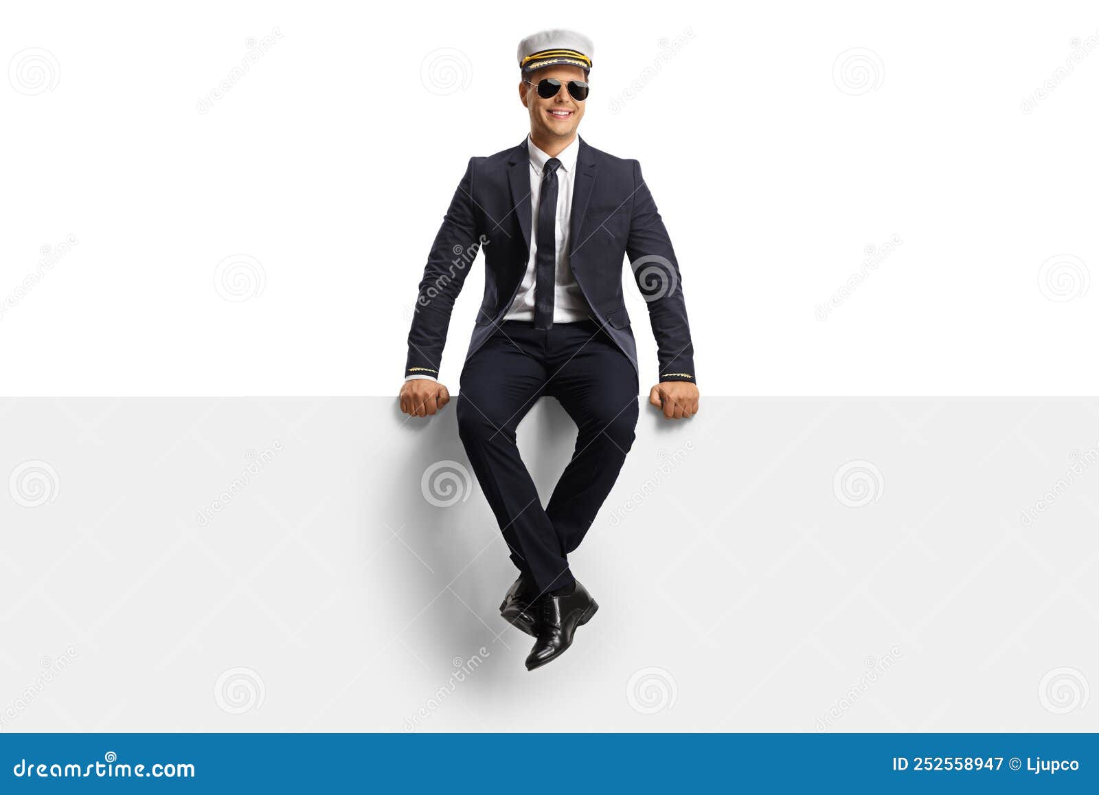 Pilot in a Uniform Sitting on a Blank Panel Stock Image - Image of ...